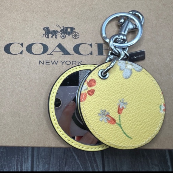 Coach | Accessories | Coach Leather Floral Pattern Circular Mirror Bag ...